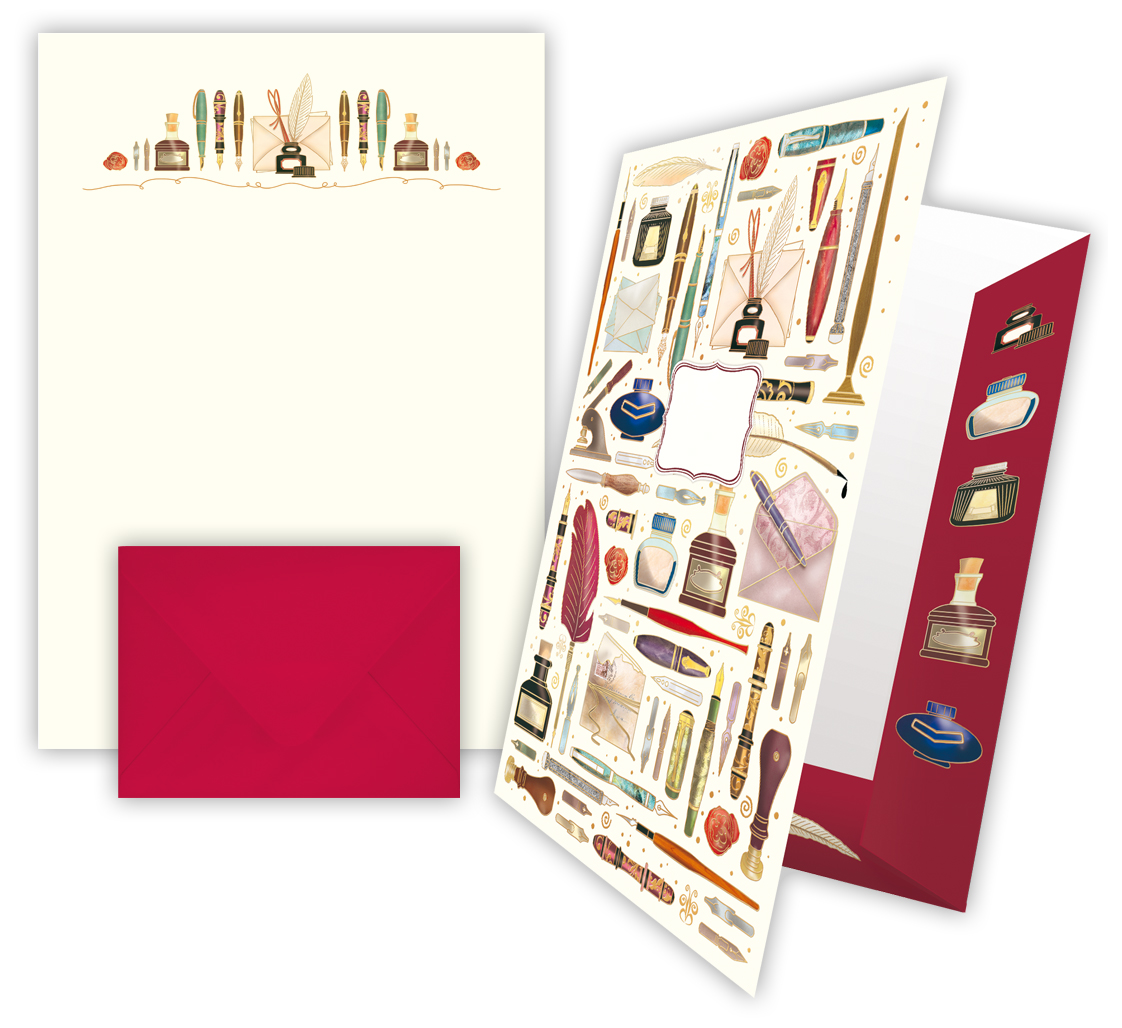 Ink & Pens, Writing paper in Keepsake Folder - Lexis Papper